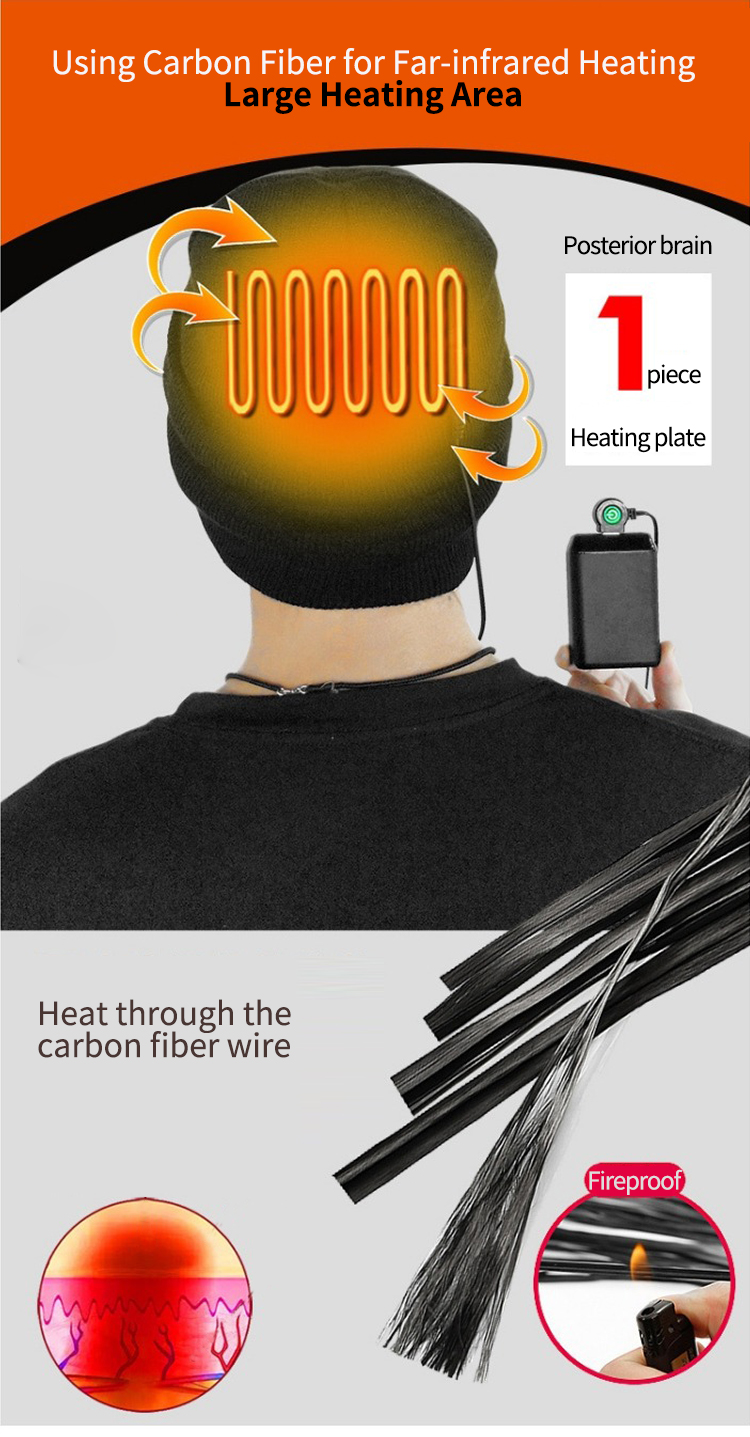 Custom Electric Rechargeable Warm Winter Heated Cap MTECH002